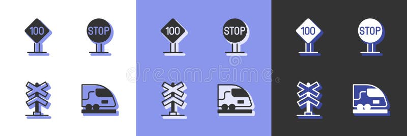 Set High-speed Train, Speed Limit Traffic Sign 100 Km, Railroad ...