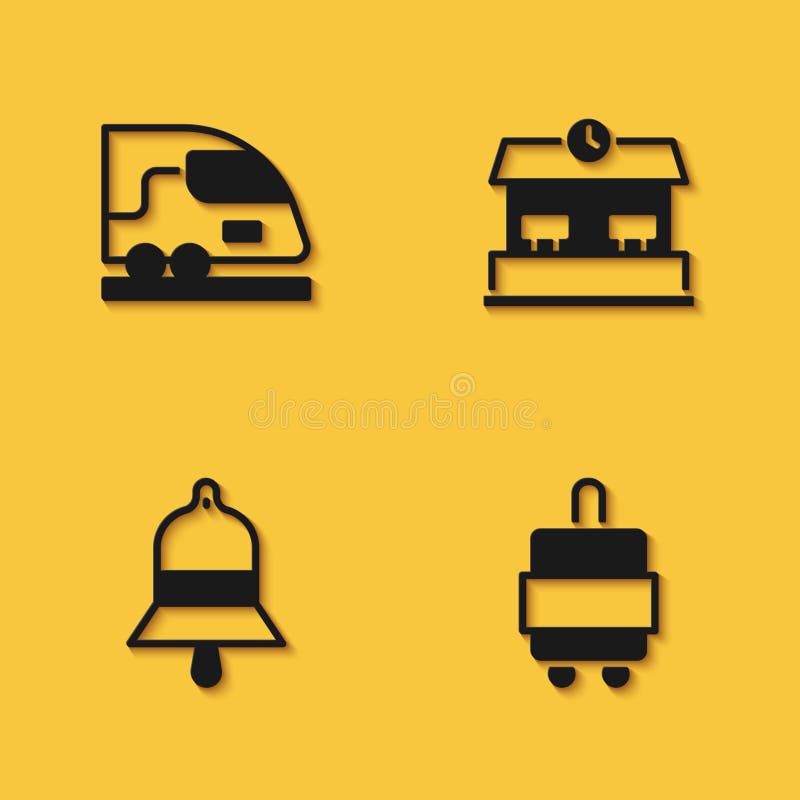 Set High-speed Train, Suitcase, Train Station Bell and Railway Icon ...