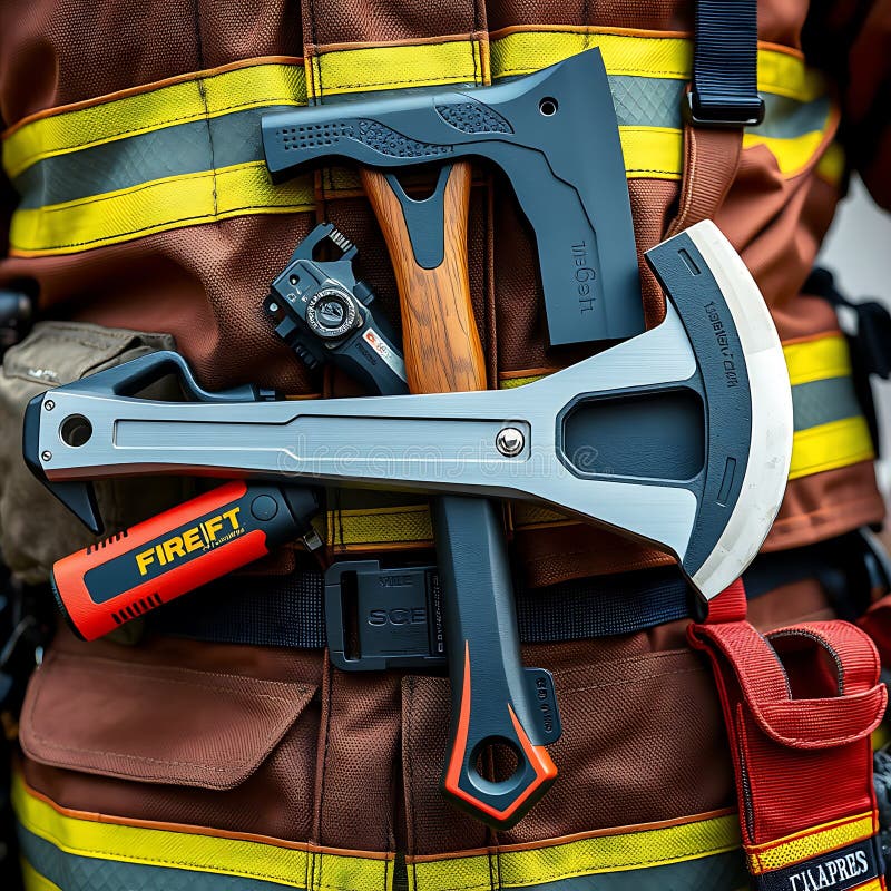 A Set of High Tech Firefighting Tools Including a Multi Purpose Axe and ...