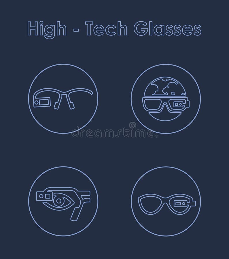Set of High-tech Glasses Simple Icons Stock Vector - Illustration of ...
