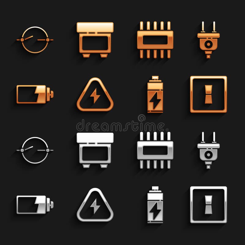 Set High Voltage, Electric Plug, Light Switch, Battery, Charge Level ...