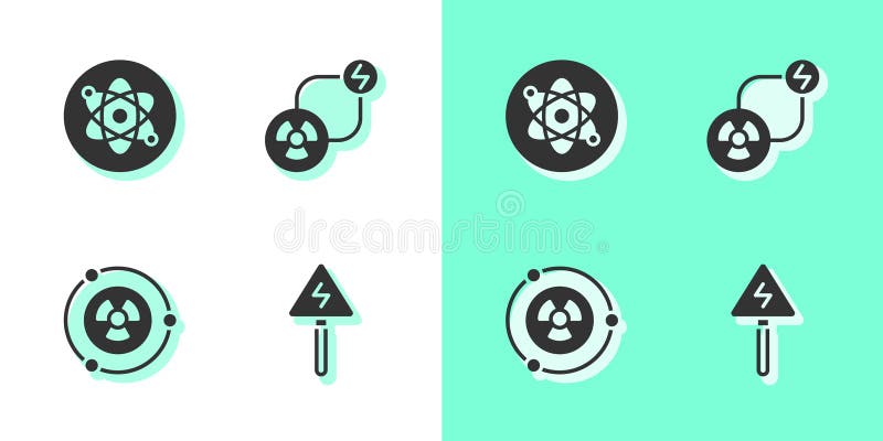 Set High Voltage Sign, Atom, Radioactive and Exchange Energy Icon ...