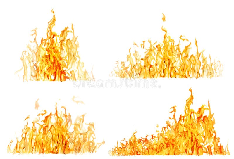 Set of High Yellow Flames Isolated on White Stock Photo - Image of ...