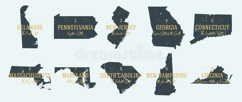 Set 1 of 5 Highly Detailed Vector Silhouettes of USA State Maps with ...