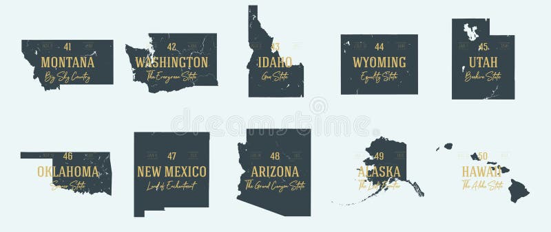 Set 5 of 5 Highly Detailed Vector Silhouettes of USA State Maps with ...