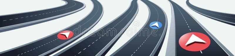 Set of Highway Navigation Route with Tracking Location. Asphalt Winding ...