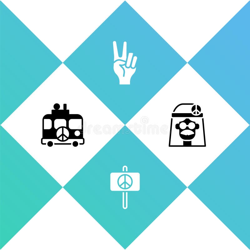 Set Hippie Camper Van, Peace, Symbol and Girl Icon. Vector Stock ...