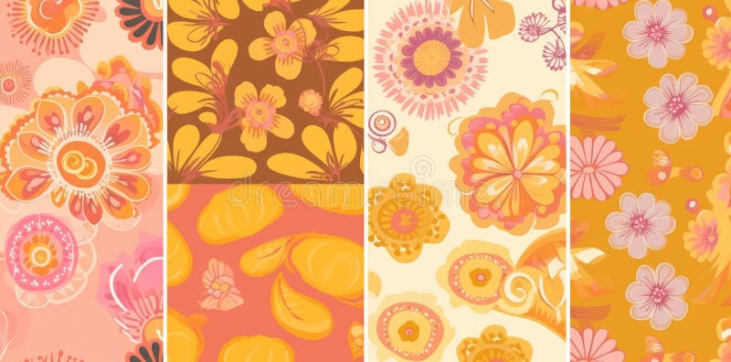 A Set of Hippie Flower Patterns, in the Style of Pop Art. Generative AI ...