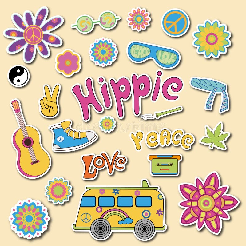 Set of hippie stickers stock vector. Illustration of love - 236347420