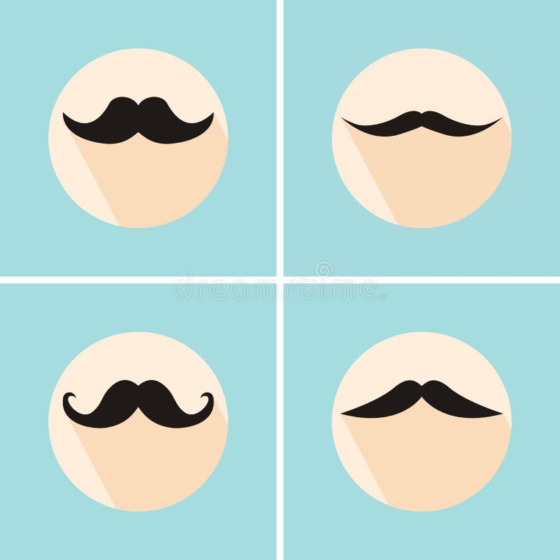 Set of Hipster Mustache with Long Flat Shadow. Stock Illustration ...
