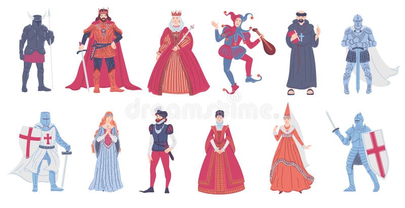 Set of Historical Medieval Characters - Cartoon Flat Vector ...