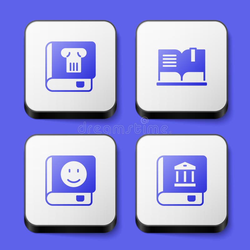 Set History Book, Open, Book and Law Icon. White Square Button. Vector ...