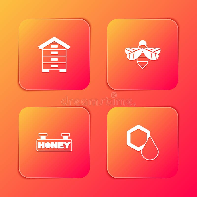 Set Hive for Bees, Bee, Hanging Sign with Honeycomb and Honeycomb Icon ...