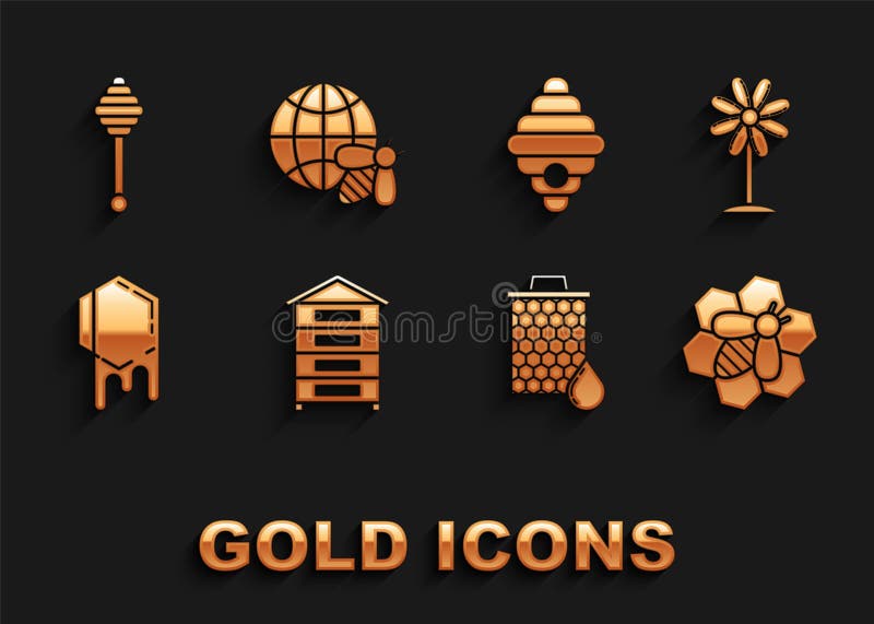 Set Hive for Bees, Flower, Bee and Honeycomb, Honeycomb, Dipper Stick ...