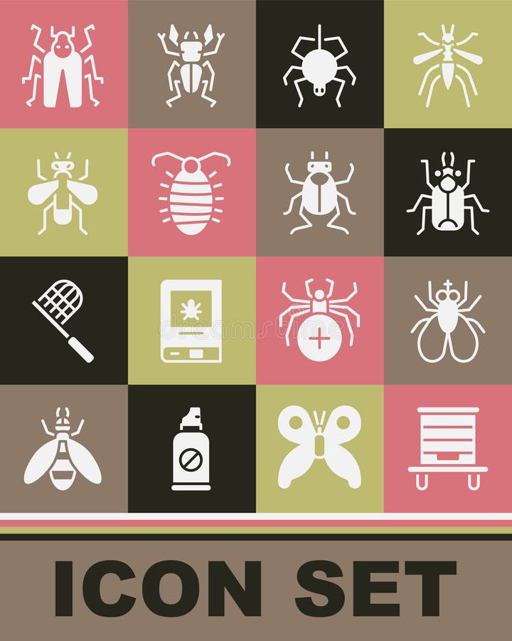 Set Hive for Bees, Insect Fly, Beetle Bug, Spider, Larva Insect, and ...