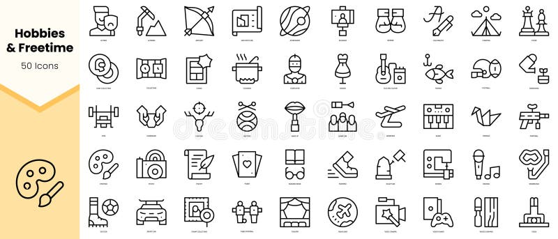 Set of Hobbies and Freetime Icons. Simple Line Art Style Icons Pack ...