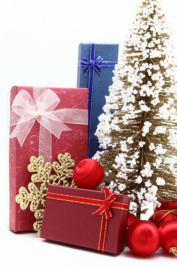 Set of Holiday Boxes with Christmas Tree Stock Photo - Image of gift ...