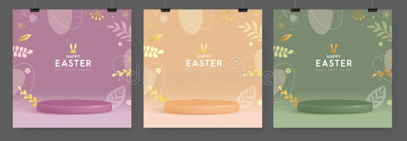 Set of Holiday Easter Showcase Backgrounds with 3d Podium, Floral ...