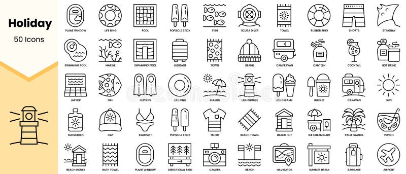 Set of Holiday Icons. Simple Line Art Style Icons Pack Stock Vector ...