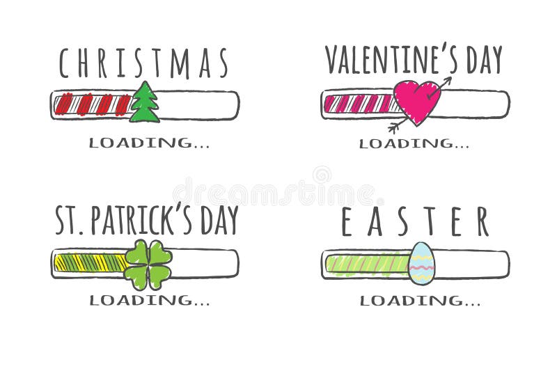 Set of Holidays Progress Bar with Inscriptions - Christmas, Easter ...