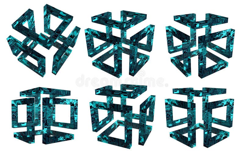 Set of Hollow 3d Cubes Made of Circuit Boards Stock Illustration ...
