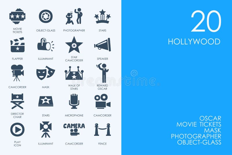 Set of Hollywood icons stock vector. Illustration of exposition - 81877969