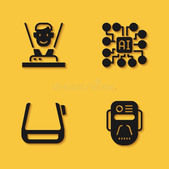 Set Hologram, Artificial Intelligence Robot, Smart Glasses on Spectacles and Neural Network Icon ...