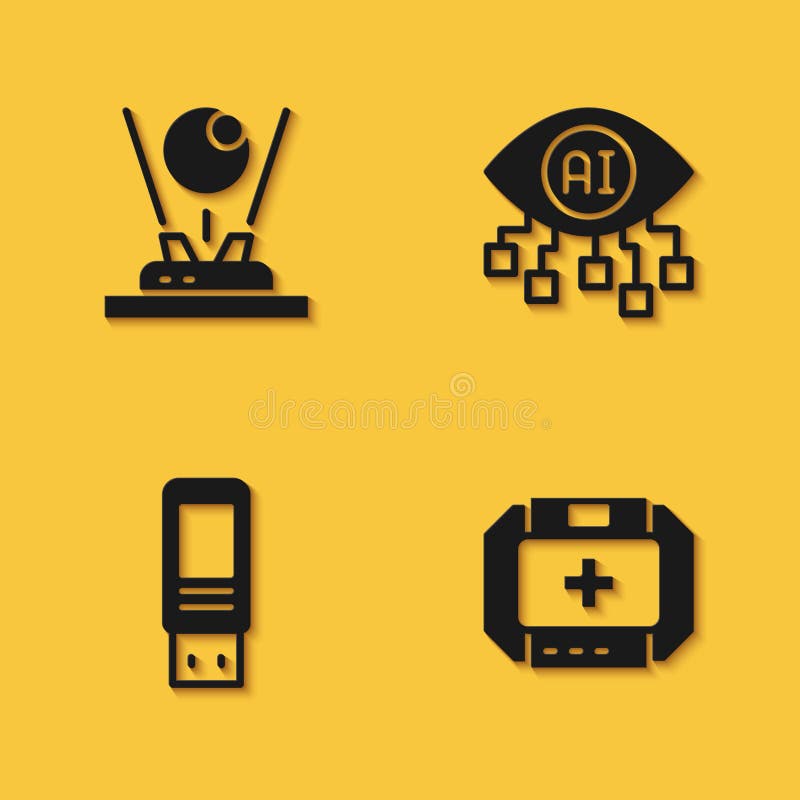 Set Hologram, First Aid Kit, USB Flash Drive and Computer Vision Icon ...