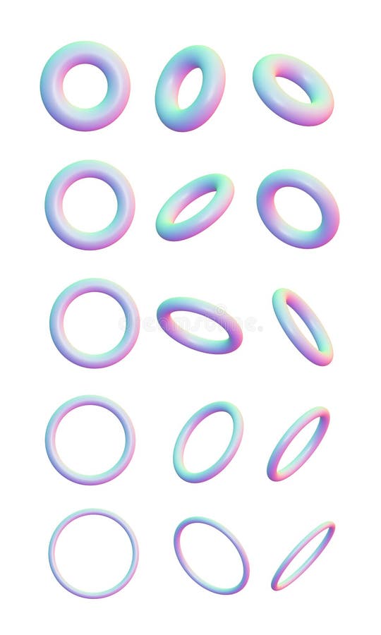 Set of Holographic 3D Geometric Shapes Torus of Different Sizes ...