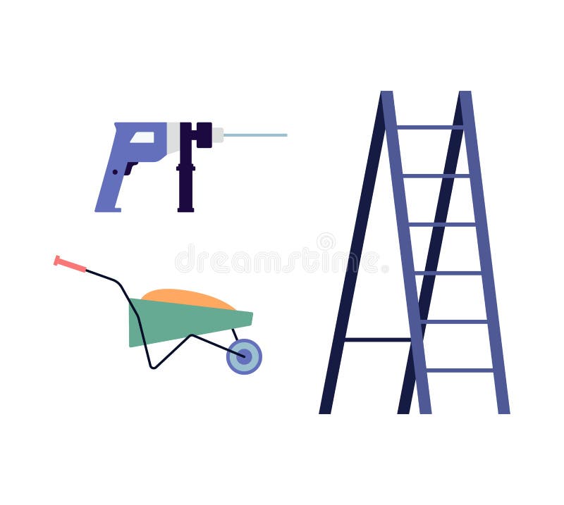 Set of Home Building or House Renovation Tools Flat Vector Illustration ...