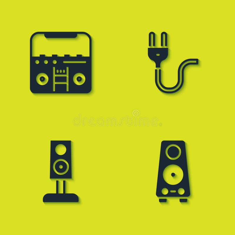 Set Home Stereo with Speakers, Stereo, and Electric Plug Icon. Vector ...