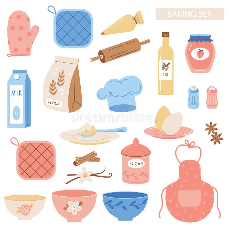 Set with Homemade Baking Ingredients Stock Vector - Illustration of ...