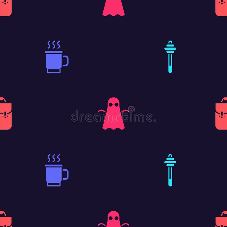 Set Honey Dipper Stick, Cup of Tea, Ghost and School Backpack on ...