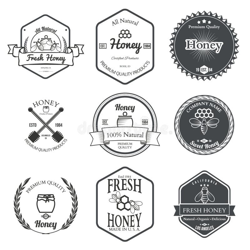 Set of Honey Labels Design Elements Vector Stock Vector - Illustration ...