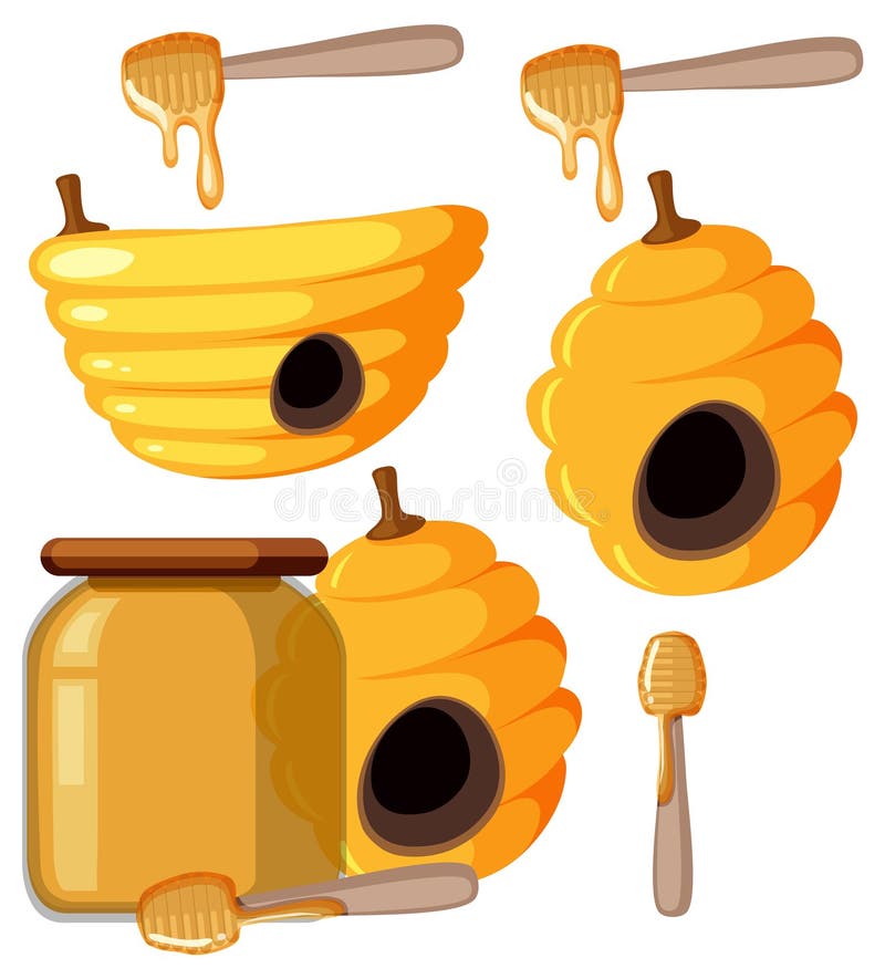 Set of honey objects stock vector. Illustration of honeycomb - 270149325
