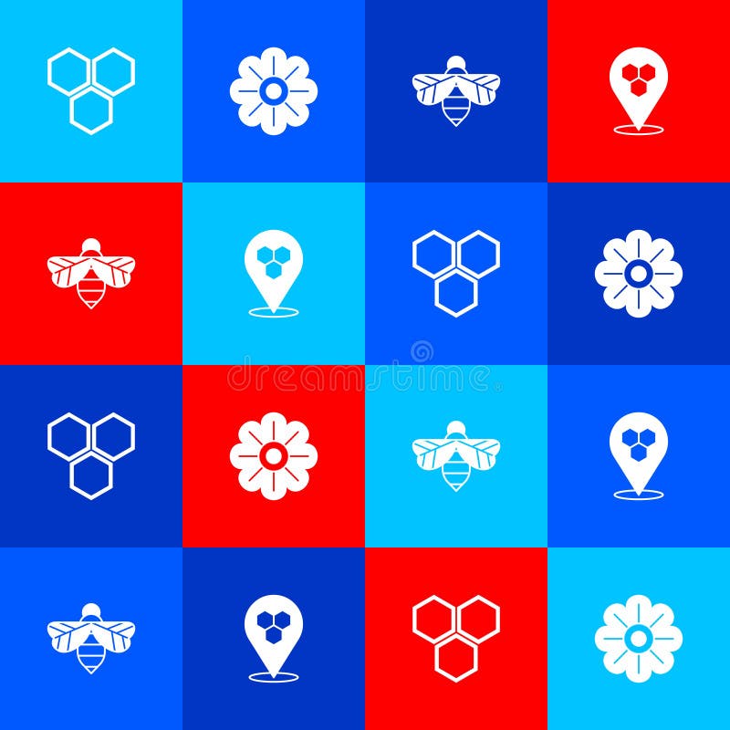 Set Honeycomb, Flower, Bee and Bee Location Icon. Vector Stock Vector ...