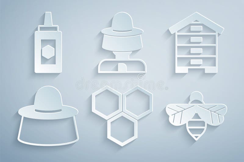 Set Honeycomb, Hive for Bees, Beekeeper with Protect Hat, and Jar of ...