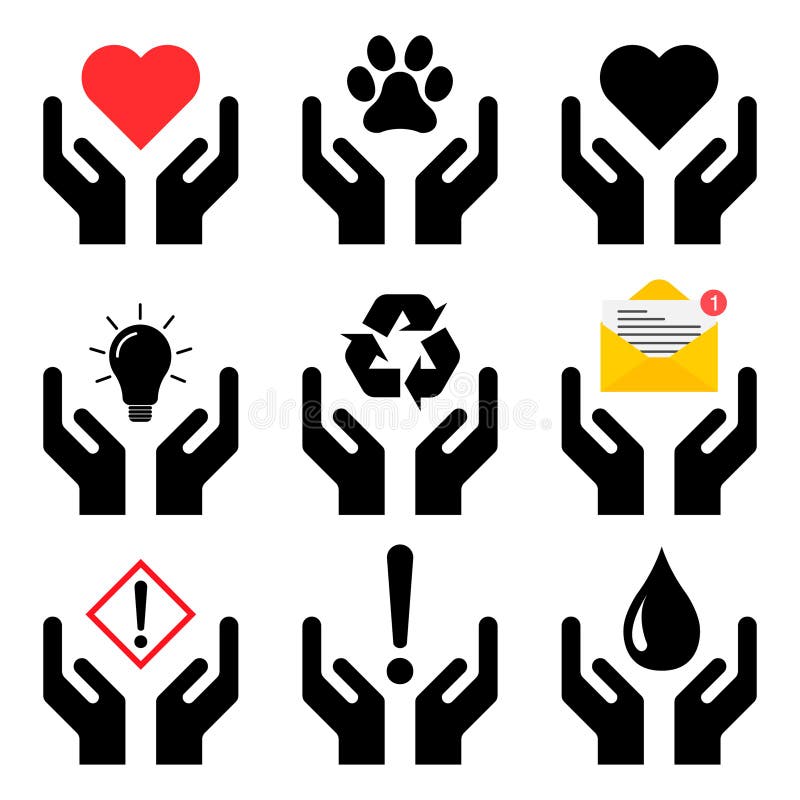 Set of Hope Icon, Human Hand with Empty Symbol, Help Graphic Design ...