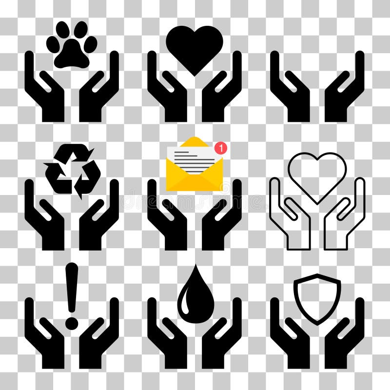 Set of Hope Icon, Human Hand with Empty Symbol, Help Graphic Design ...