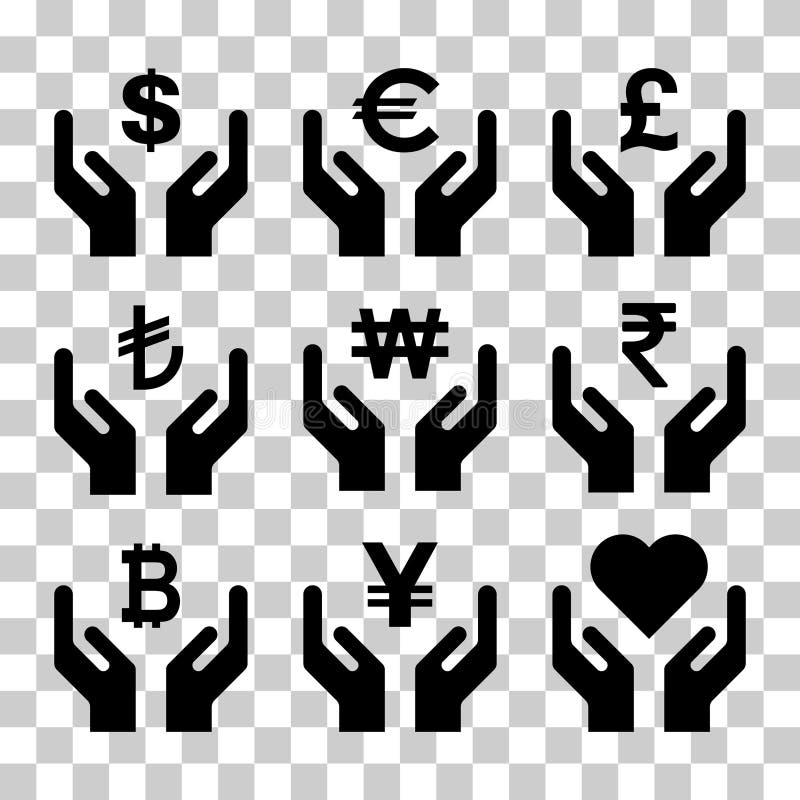 Set of Hope Icon, Human Hand with Money Symbol, Graphic Design, Vector ...