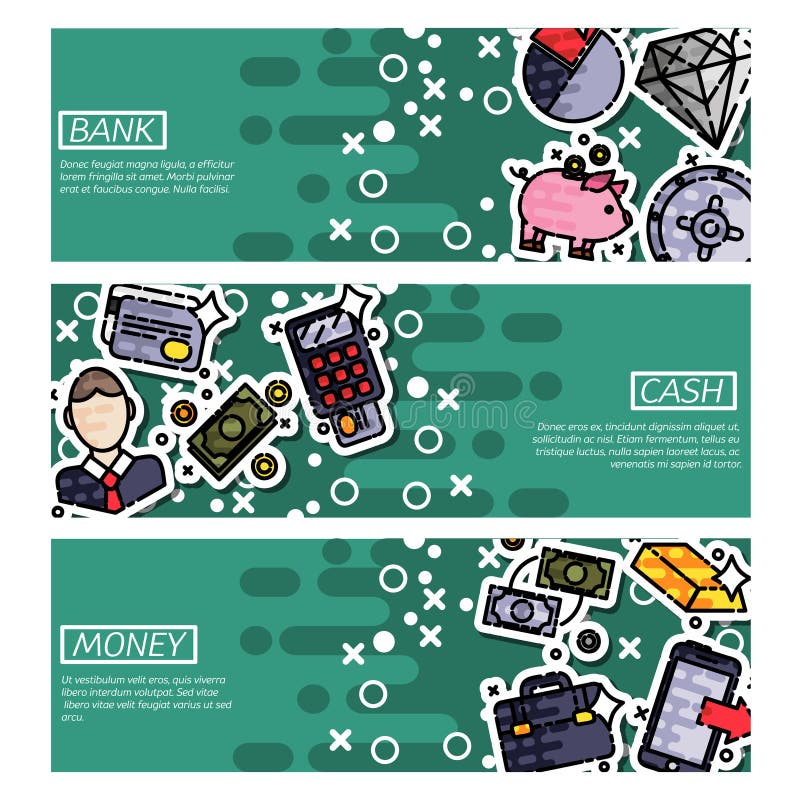 Set of Horizontal Banners about Bank Stock Vector - Illustration of ...