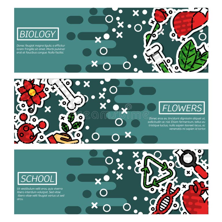 Set of Horizontal Banners about Biology Stock Vector - Illustration of ...