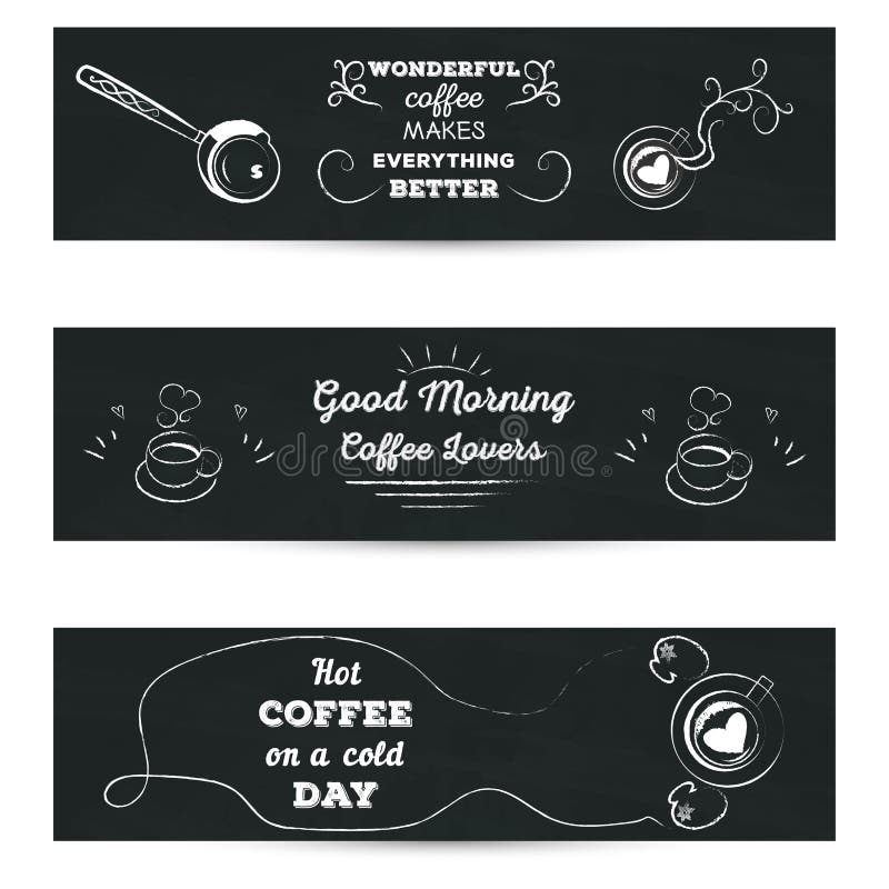 Set of Horizontal Banners with Coffee Cup on Chalkboard Stock Vector ...