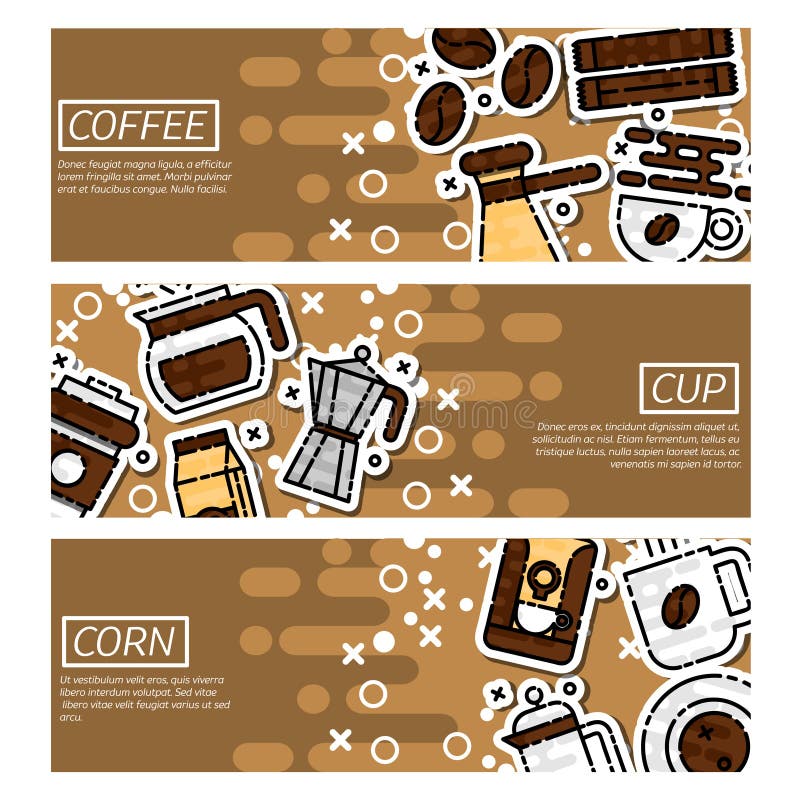 Coffee horizontal banners stock vector. Illustration of cups - 146079838