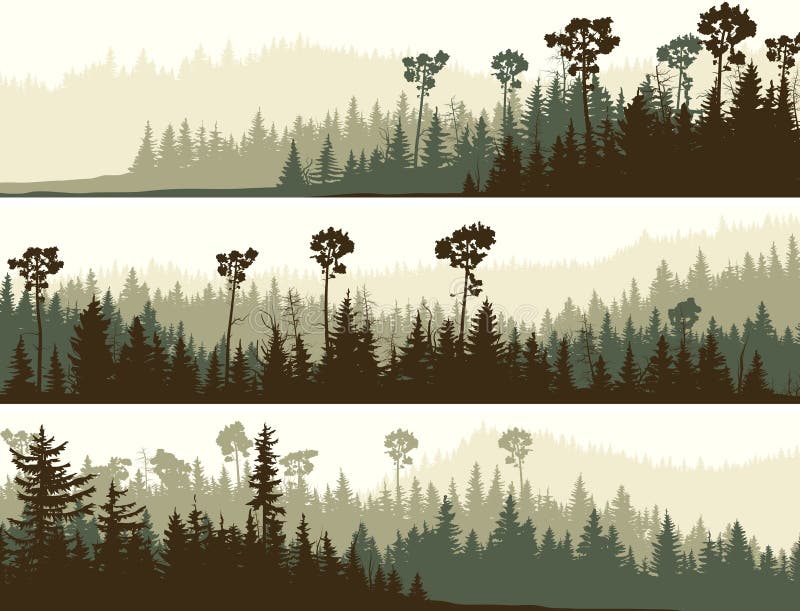 Horizontal Banners of Dark Green Forest Valley. Stock Vector ...
