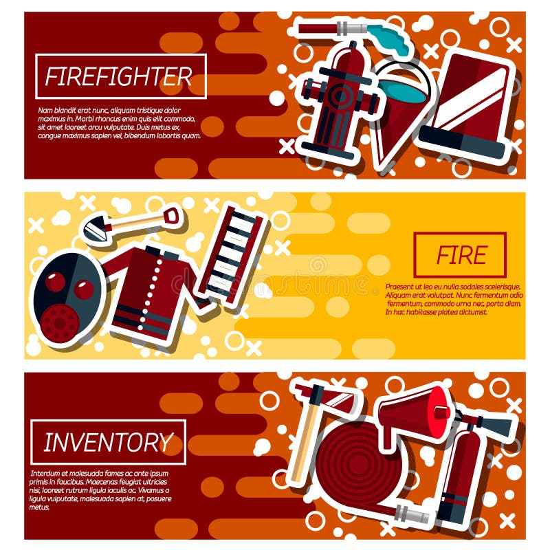 Set of Horizontal Banners about Firefighter Stock Vector - Illustration ...