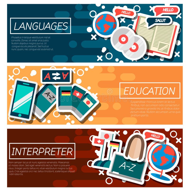 Set of Horizontal Banners about Languages Stock Vector - Illustration ...