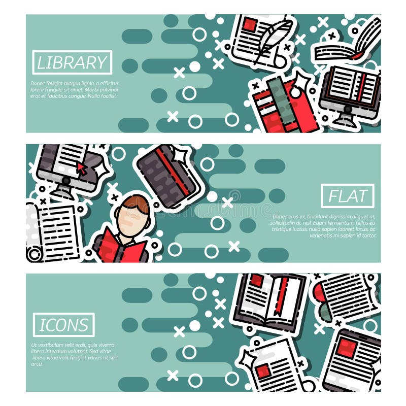 Set of Horizontal Banners about Library Stock Vector - Illustration of ...