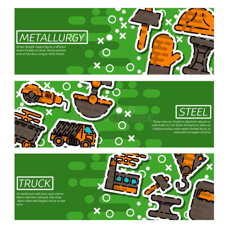 Metallurgy Banners. Steel Heavy Factory Equipment and Workers ...