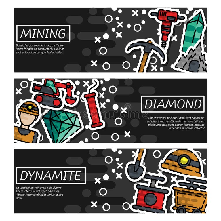 Set of Horizontal Banners about Mining Stock Vector - Illustration of ...
